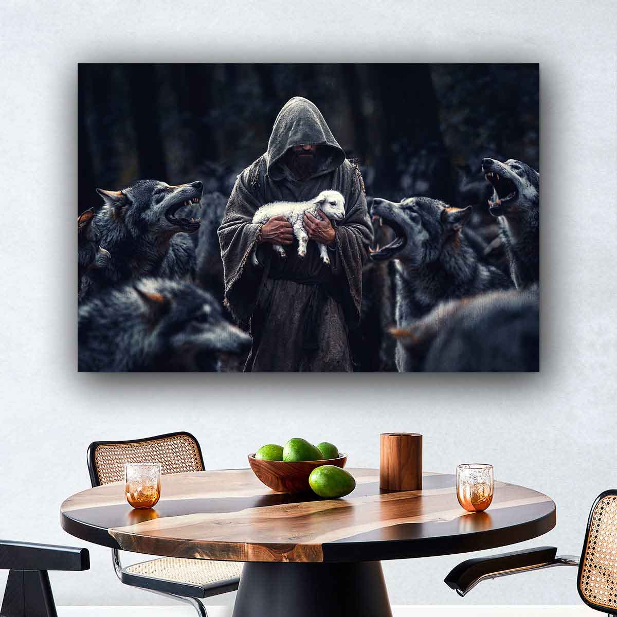 Jesus Carries A Lamb From Wolves Christian Wall Art – CupCus