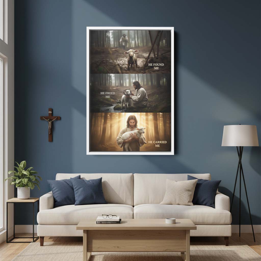 He Found Me – Christian Framed Wall Art of Jesus Carrying the Lost Lam ...