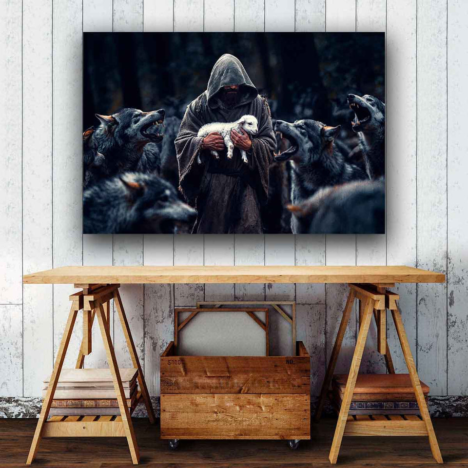Jesus Carries A Lamb From Wolves Christian Wall Art – CupCus