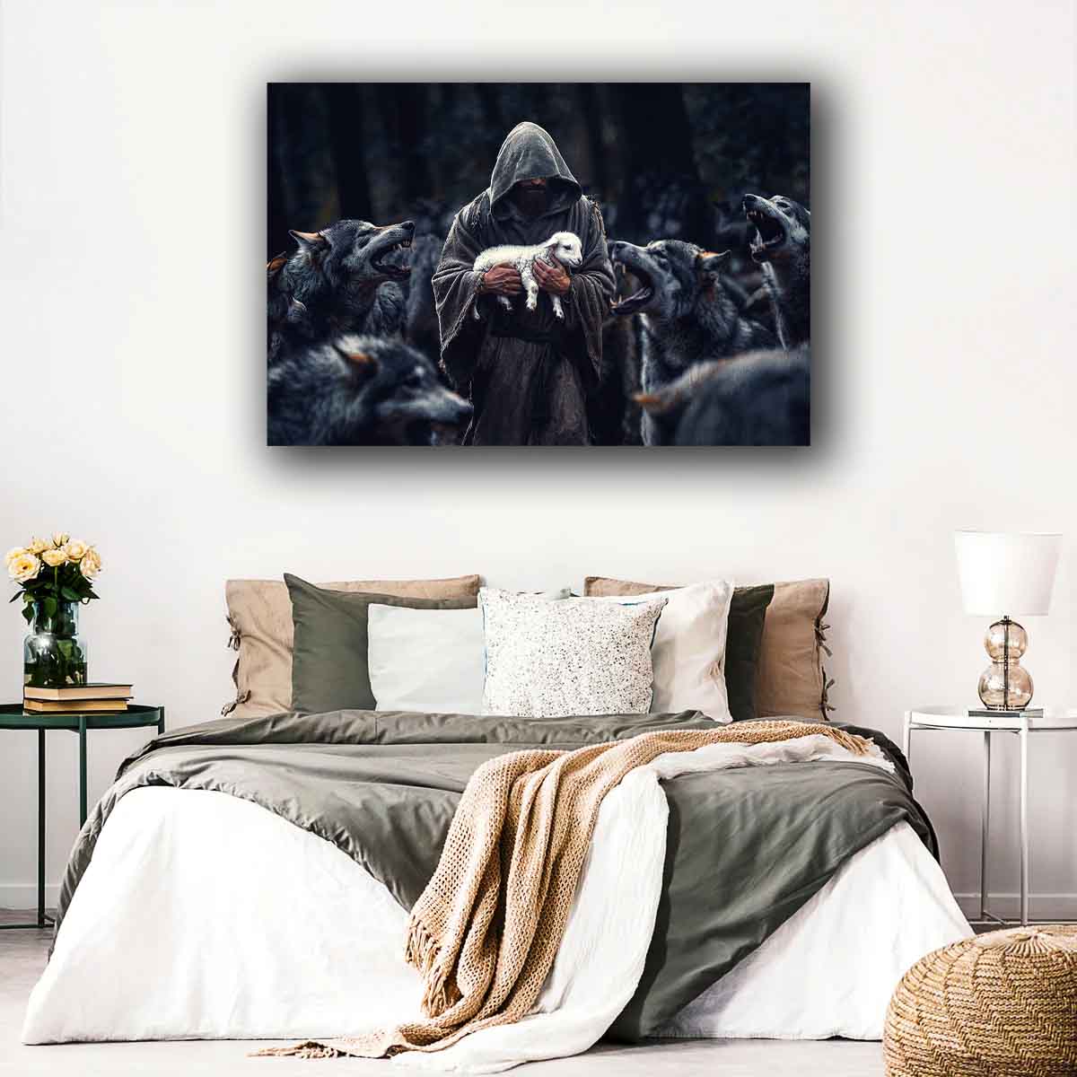 Jesus Carries A Lamb From Wolves Christian Wall Art – CupCus