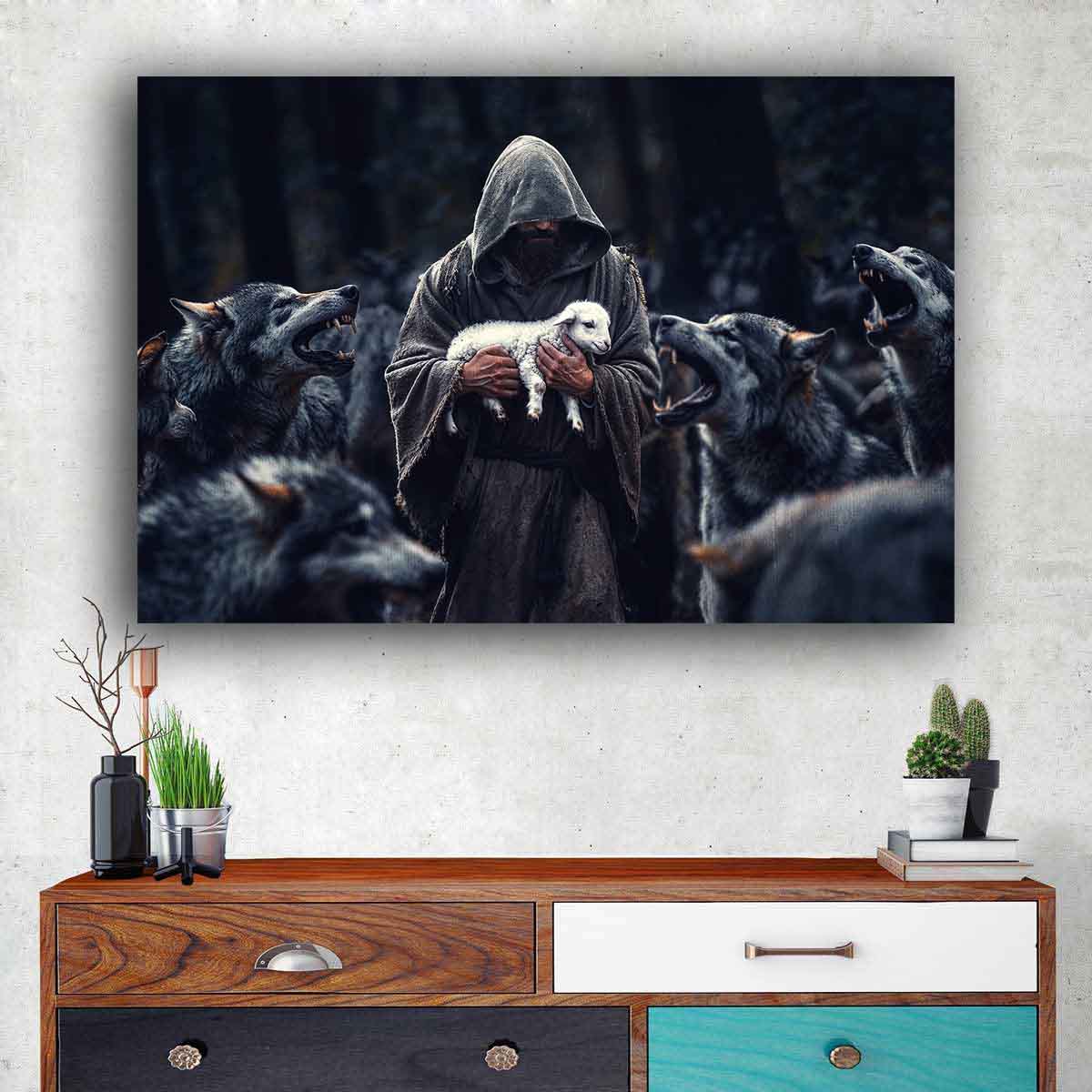 Jesus Carries A Lamb From Wolves Christian Wall Art – CupCus