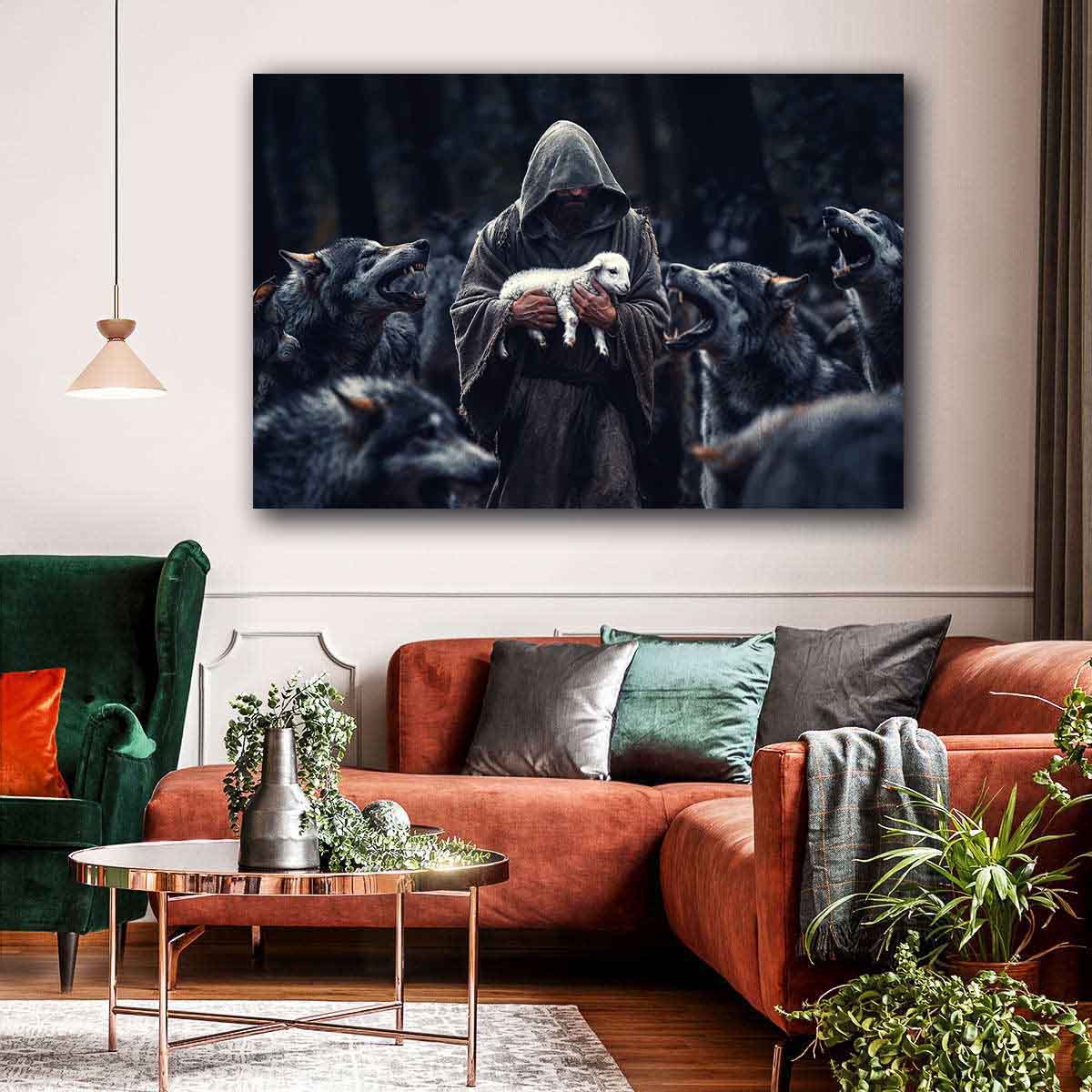 Jesus Carries A Lamb From Wolves Christian Wall Art – CupCus