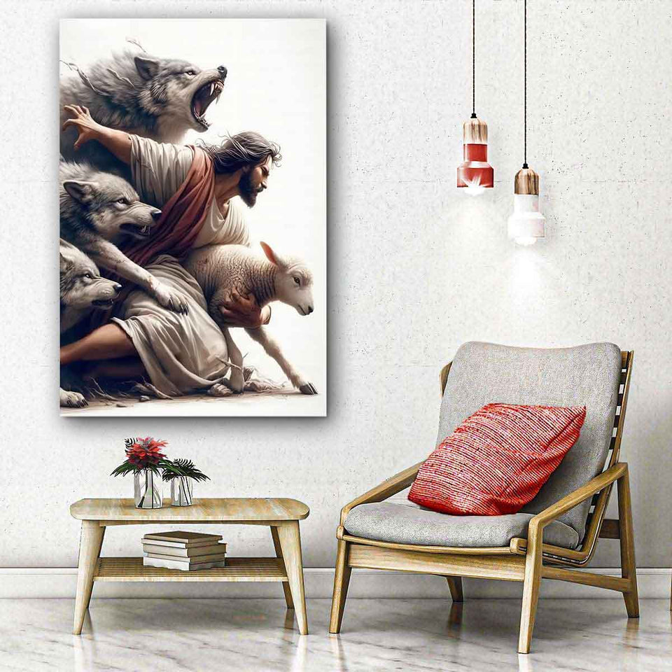 Jesus Protect A Lamb From Wolves Christian Wall Art – CupCus