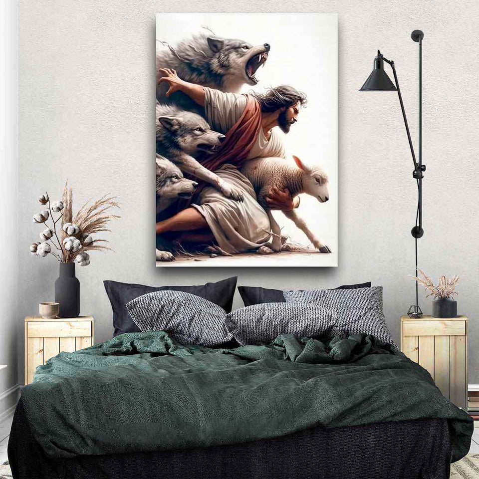 Jesus Protect A Lamb From Wolves Christian Wall Art – CupCus
