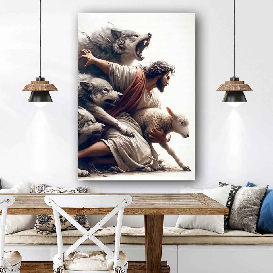 Jesus Protect A Lamb From Wolves Christian Wall Art – CupCus