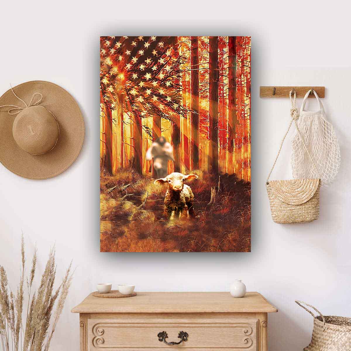 Jesus Running After A Lost Lamb American Flag Christian Wall Art – CupCus
