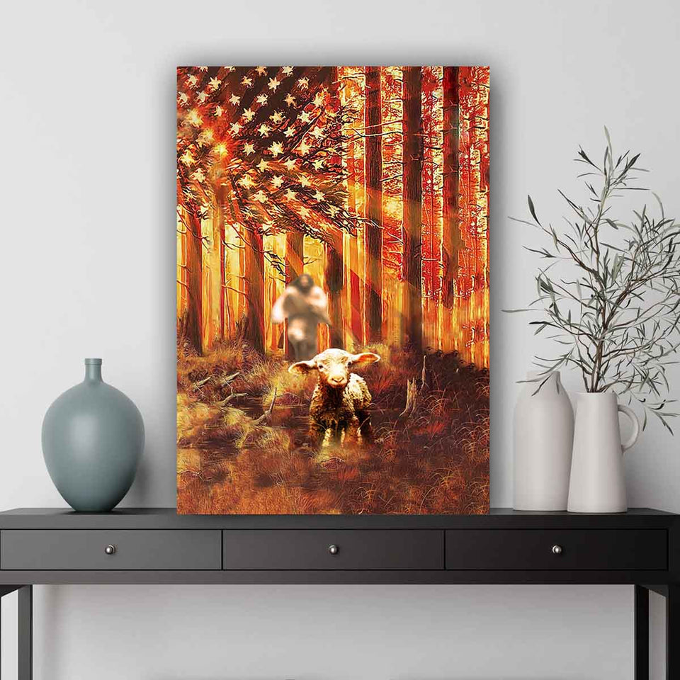 Jesus Running After A Lost Lamb American Flag Christian Wall Art – CupCus