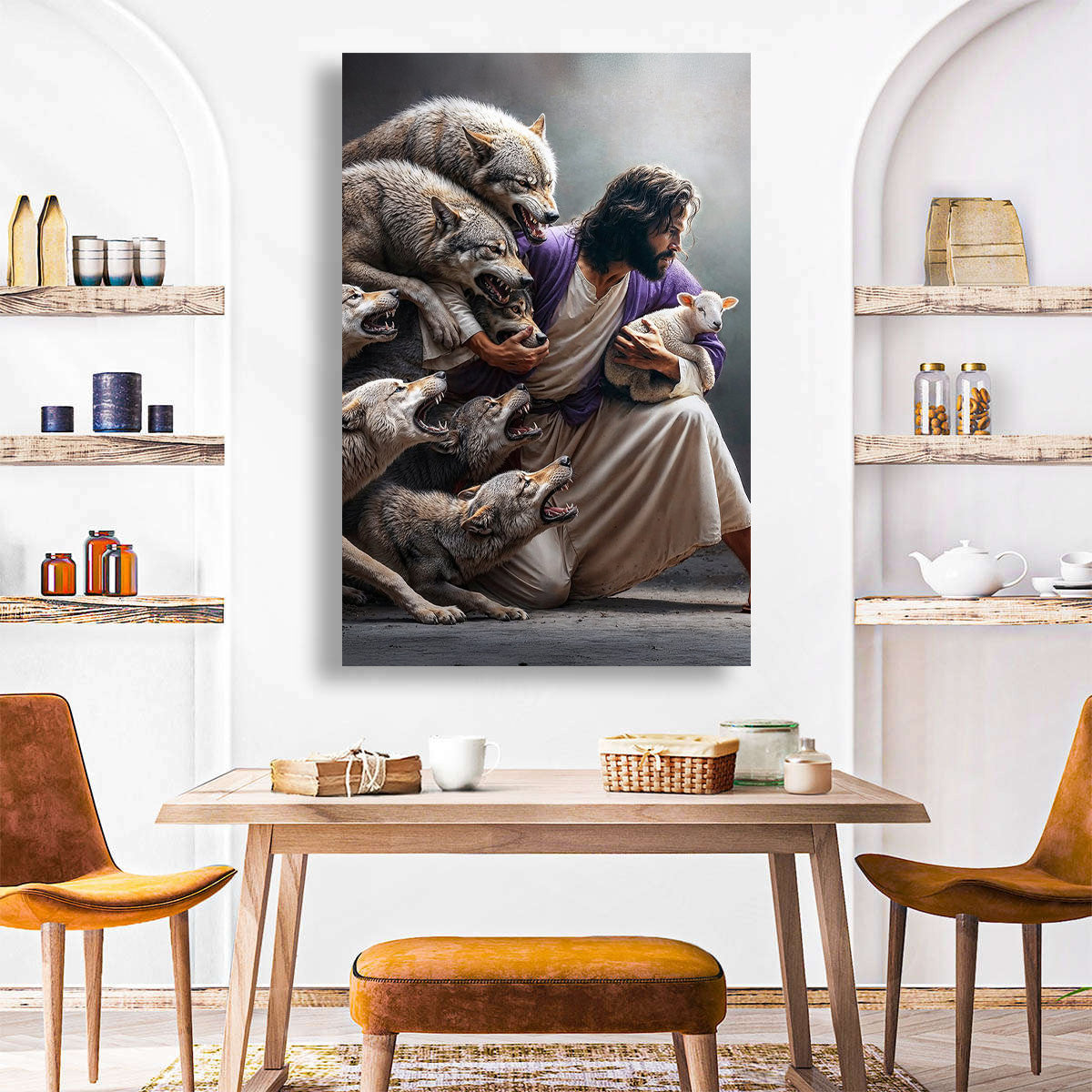Jesus Guards the Lamb Against Wolves Christian Wall Art – CupCus