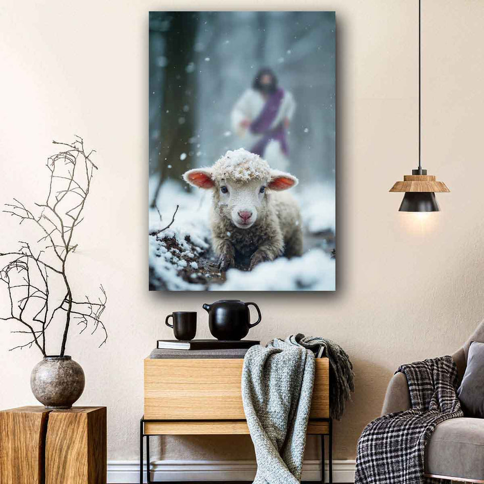 Jesus Running After Lamb Winter Season Christian Wall Art – CupCus