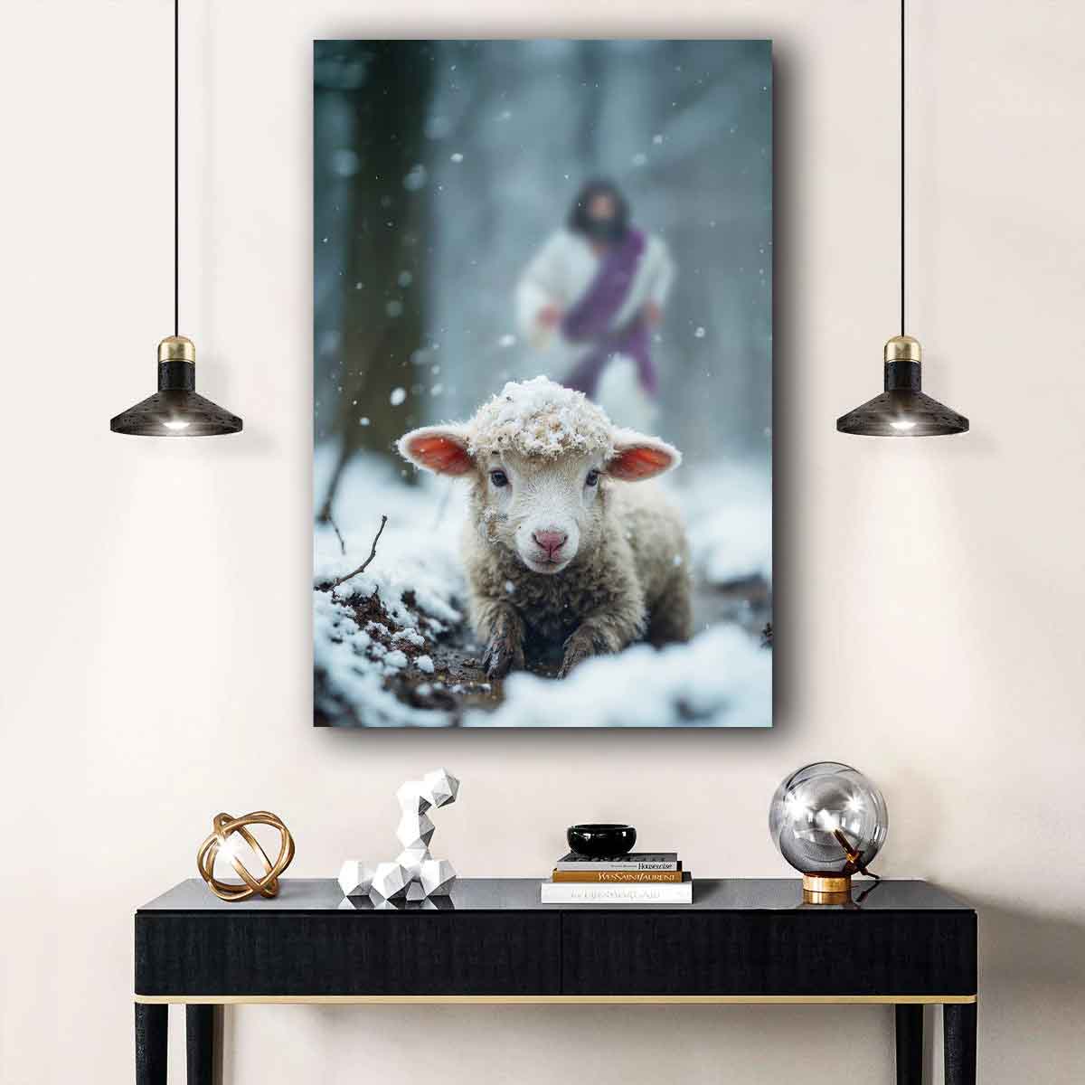 Jesus Running After Lamb Winter Season Christian Wall Art – CupCus