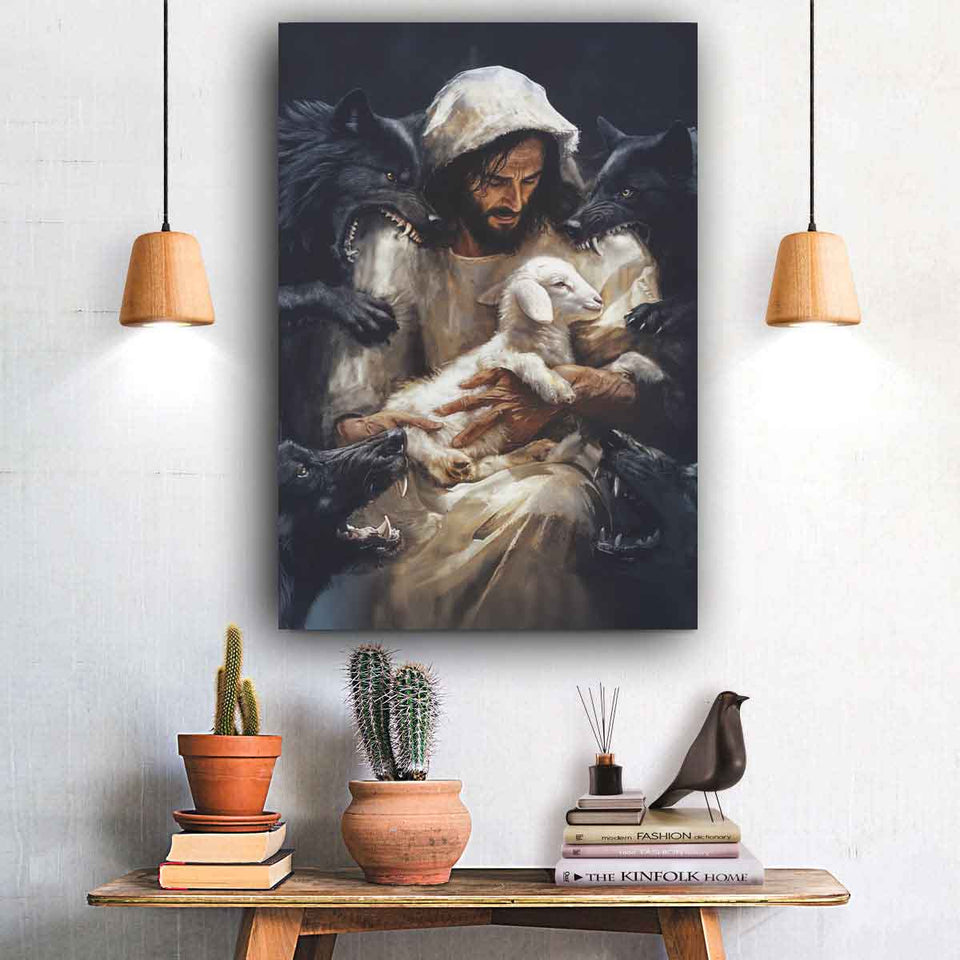 Jesus Saving A Lamb From Wolves Christian Wall Art – CupCus