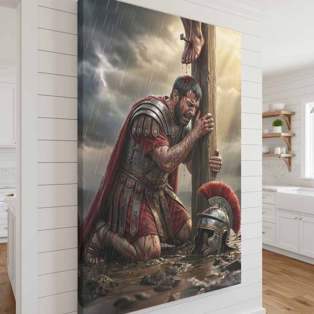 Roman Soldier at the Cross – Christian Redemption Canvas Art – CupCus