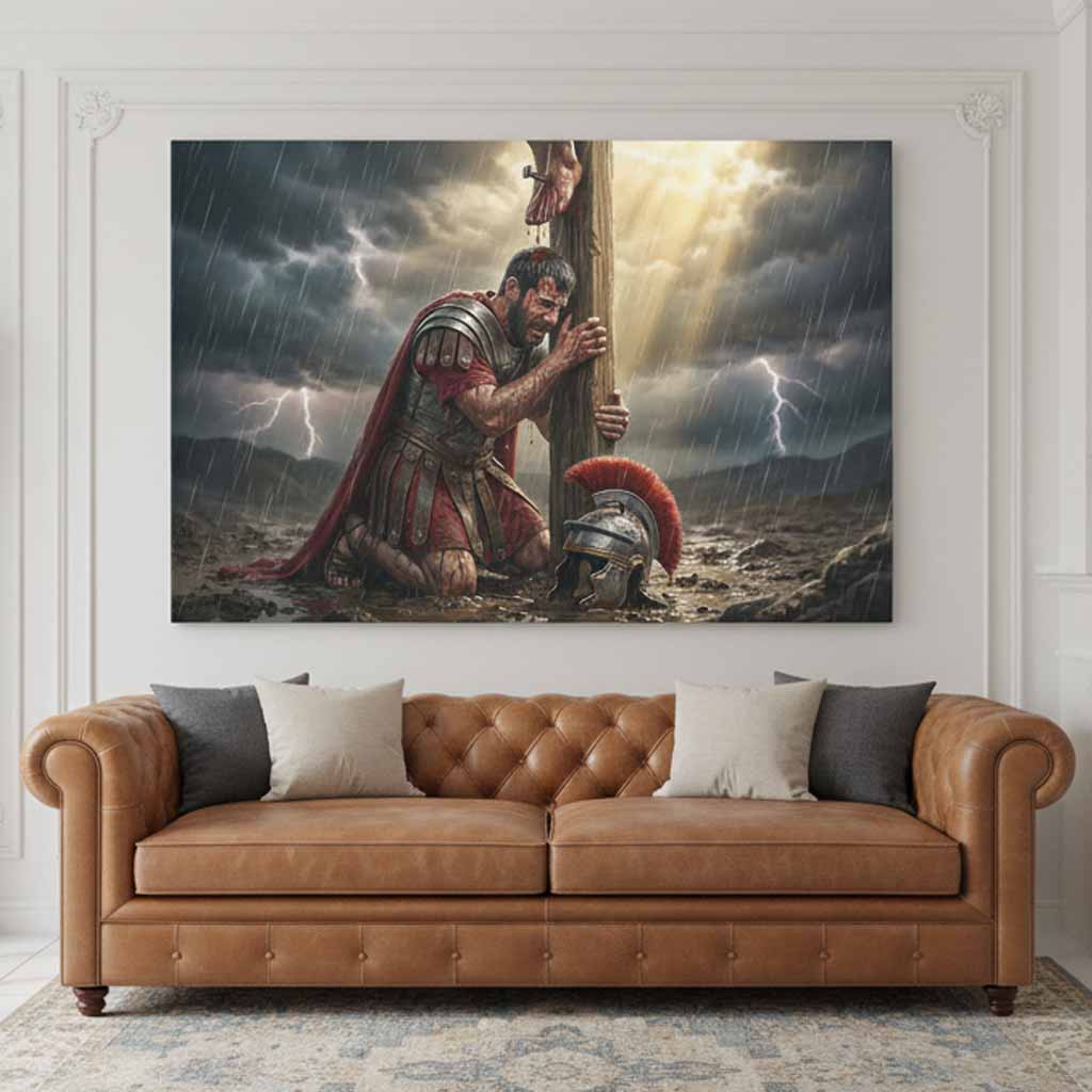 Roman Soldier at the Cross – Christian Redemption Canvas Art – CupCus